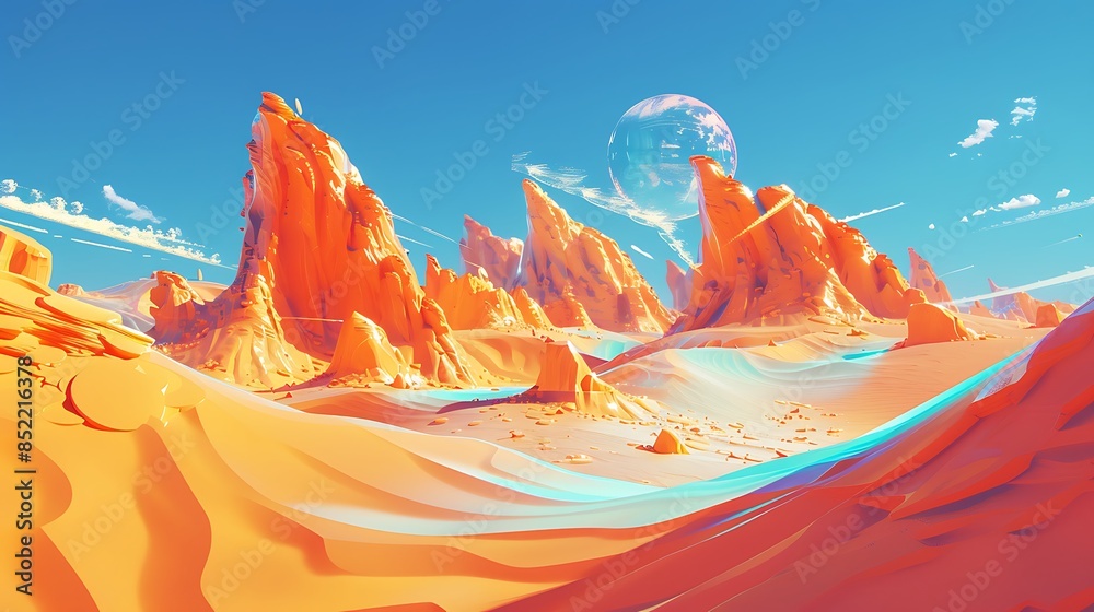 Immersive Surreal Desert Landscape: 2D Sand Dunes Transformed into 3D ...