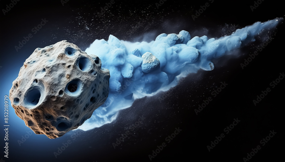 Meteor, meteorite, smoke, flowing, falling, blue, space, bumpy, crater ...