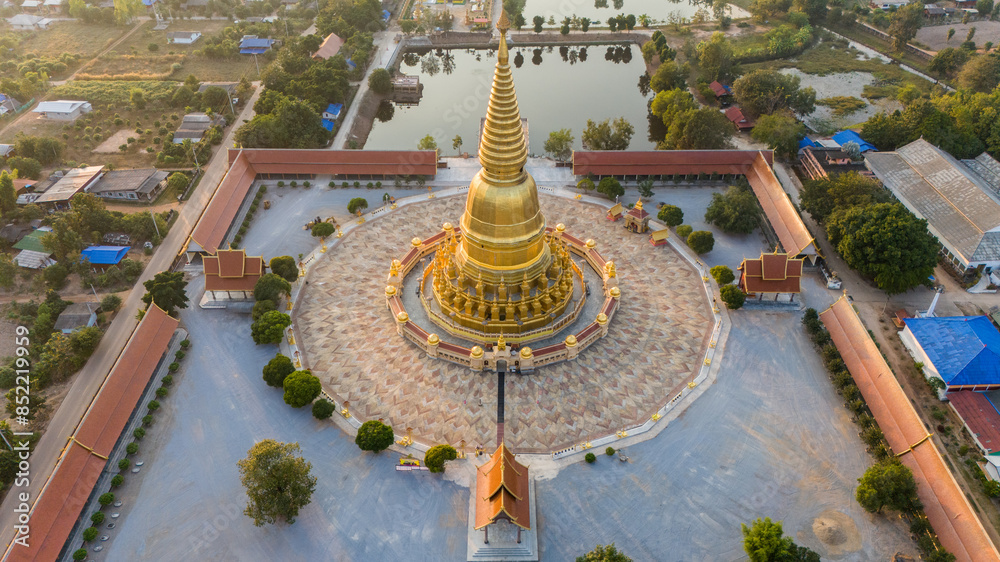 Beautiful aerial view of Phra Mahathat Chedi Sri Wiang Chai one of the ...
