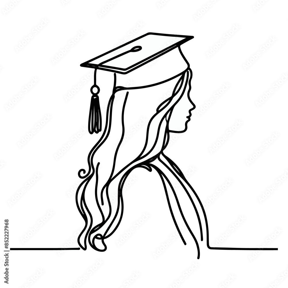 line art of graduated girl, Continuous line drawing of graduated girl ...