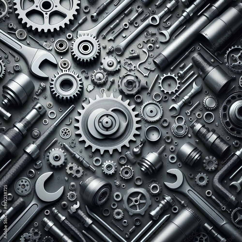 metal background of mechanical tools and pipes of cogs and wheels and ...