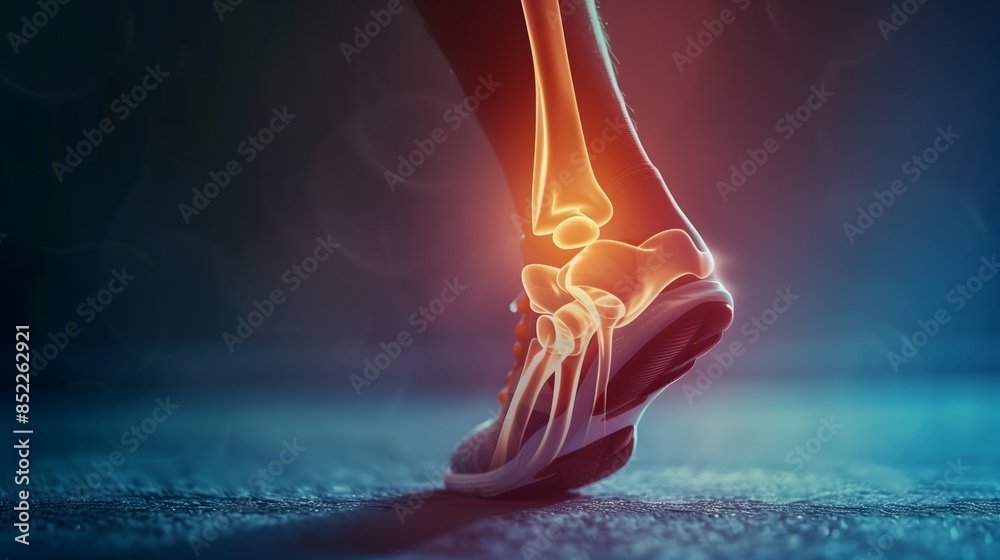 Foot - An illustration of a foot in a shoe with an overlay of a glowing ...