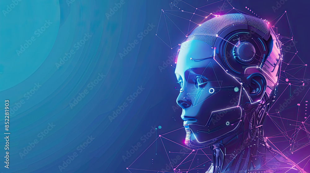 Cute neon cartoon robot. AI Content Generator. Chatbot technology ...