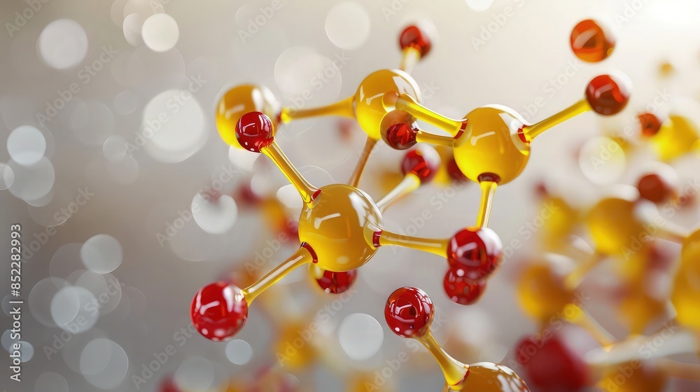 A sophisticated 3D model of a sulfuric acid molecule with yellow sulfur ...