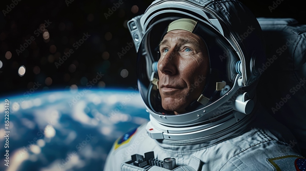 The picture of the astronaut flying in the space with the earth ...