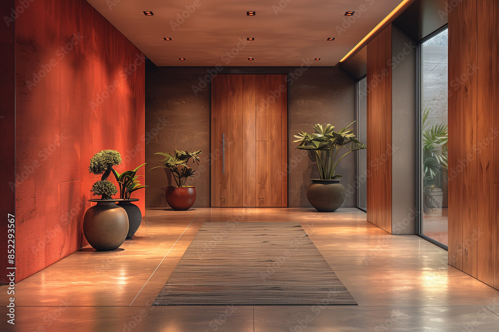 Modern suburban mansion interior in Los Angeles, USA with minimalist ...