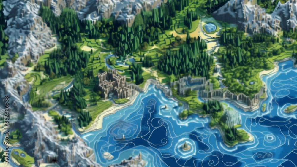 A detailed fantasy world map showcasing diverse landscapes, including ...