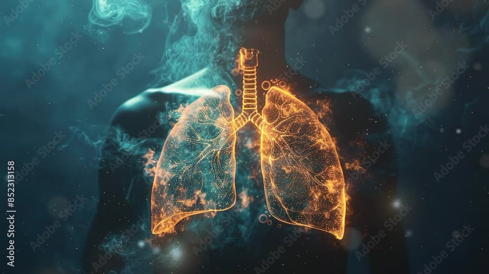 respirator system of human with show lungs in blue x-ray Stock Video ...