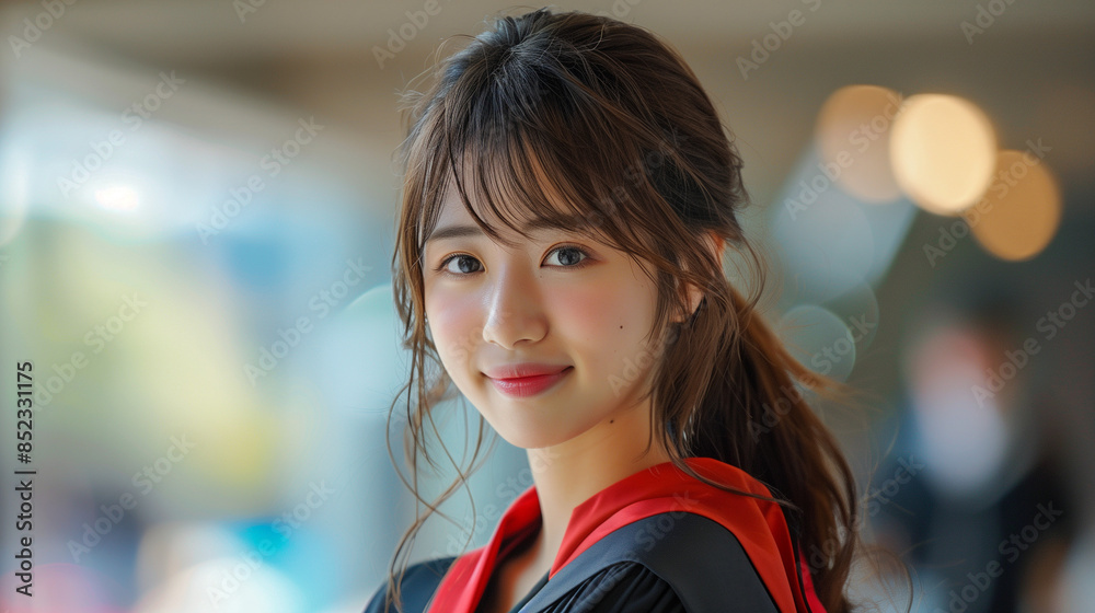 Beautiful attractive Japanese University student, wearing graduation ...