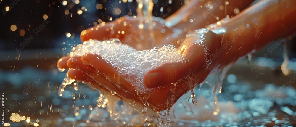 Hands under running water with soap suds, Simple yet effective visual ...