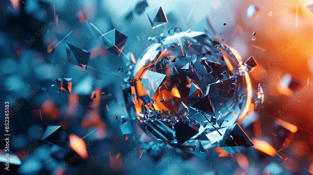 Abstract 3D diagram of a fragmented sphere, each segment separated ...