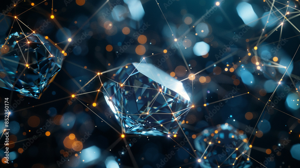 Solid 3D diamonds connected by thin rods, forming a network Stock Photo ...