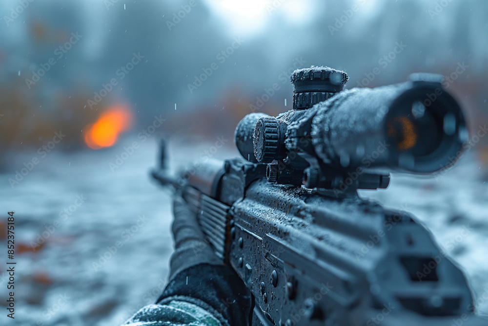 POV AK47 Assault rifle scope aim mounted, first player shooting view ...