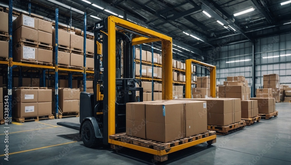 Automatic logistics management. smart packaging into the warehouse ...