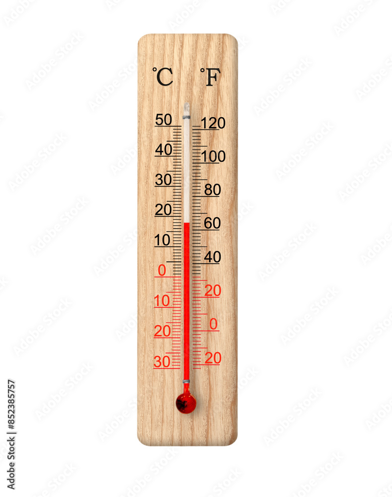 Wooden celsius and fahrenheit scale thermometer isolated on transparent ...