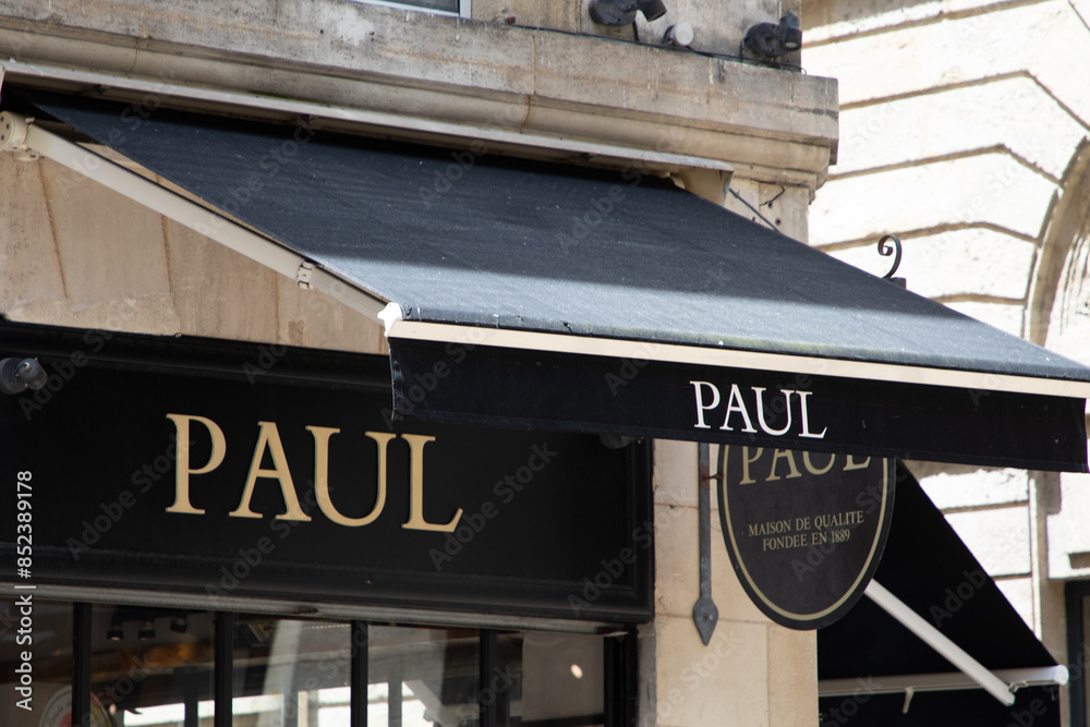 Paul bakery logo text and brand sign on main entrance pastry chain ...