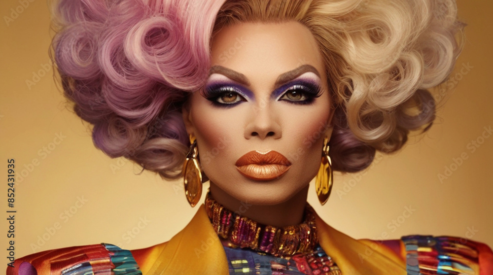 Drag Queen. Man dressed up as a glamorous woman with spectacular makeup ...