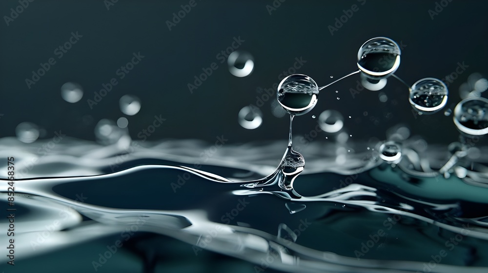 Water drop falling down on surface. Collagen, vitamin or serum drop ...