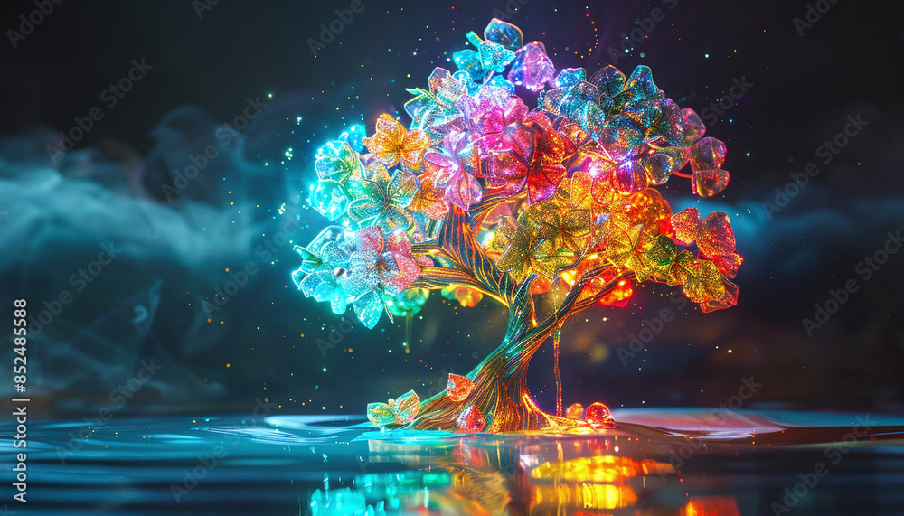 element multicolor led tree of life, in the style of long exposure ...
