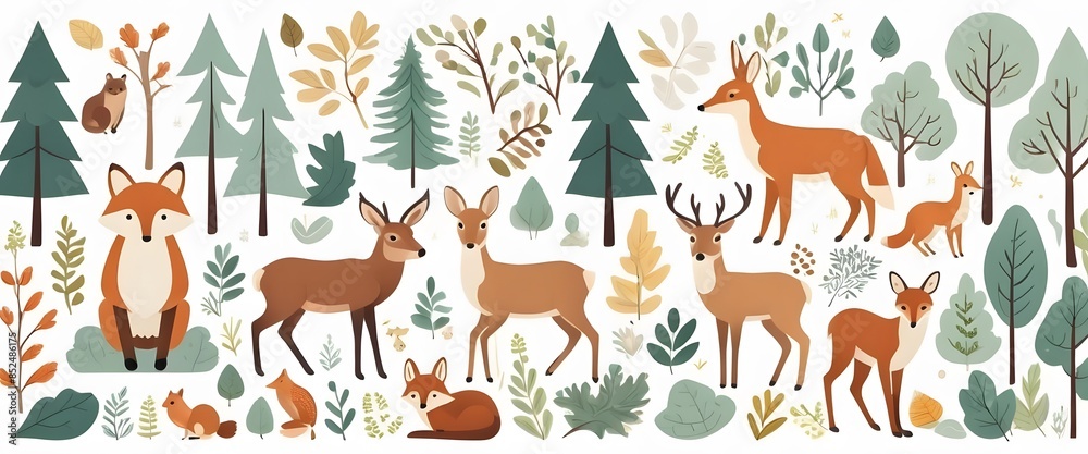 2D cartoon images of wild animals and mountain ranges Stock Photo ...