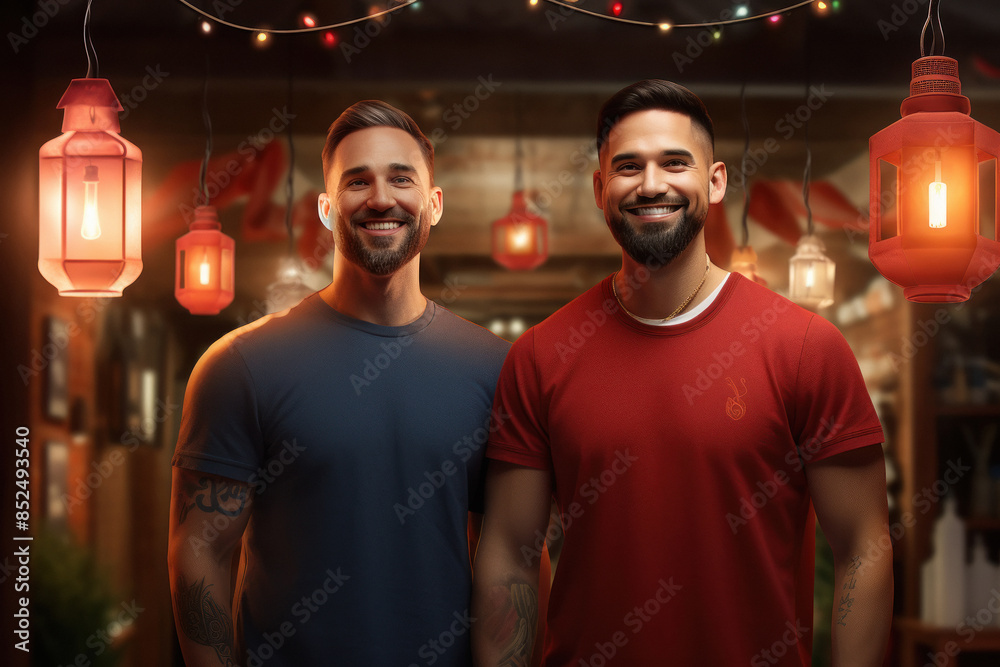 two Handsome young lebanese male model with beautiful eyes wearing red ...