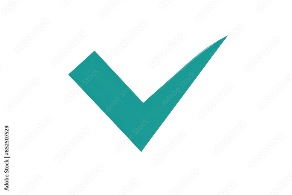 Teal checkmark symbol over transparent background. representing ...