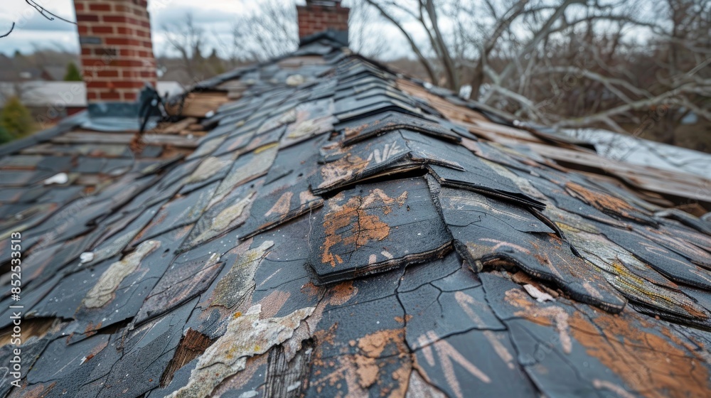Photo & Art Print Roof with hail damage and inspection chalk markings ...