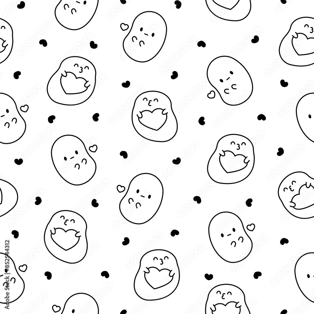 Cute happy potato character. Seamless pattern. Coloring Page. Cartoon ...