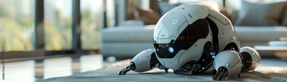 full-body android pet robot assisting with household chores, cleaning ...
