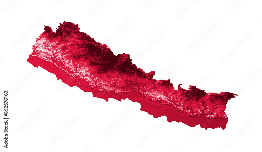 Nepal map with the flag Colors Shaded relief map 3d illustration Stock ...