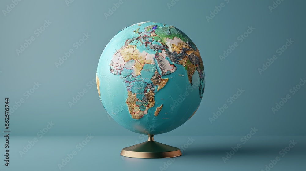 Earth globe with lifelike details, set against a deep blue background ...