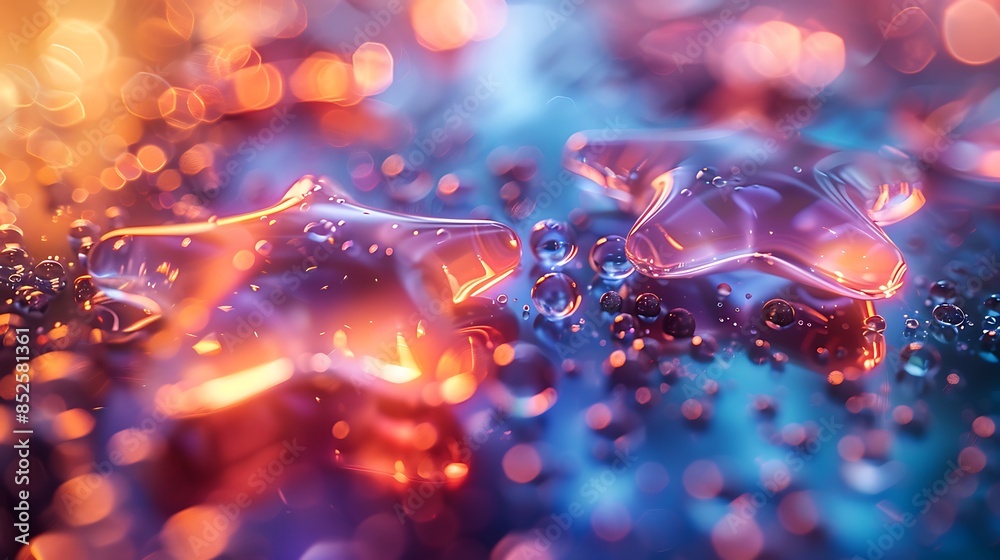 An abstract depiction of holographic stars on a reflective surface ...