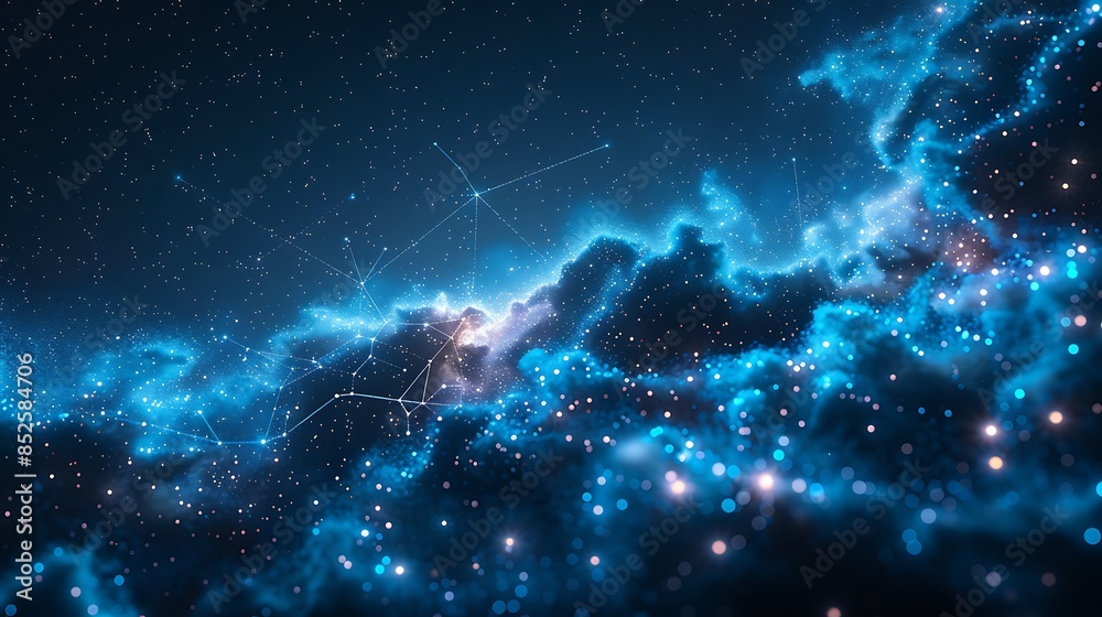 An abstract design of stars forming constellations with thin connecting ...