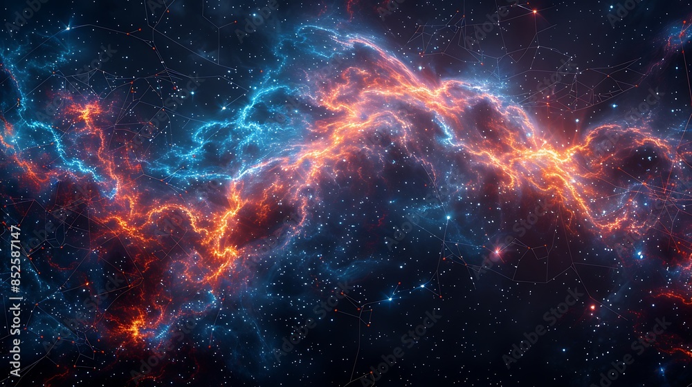 An abstract scene of stars forming constellations with thin connecting ...