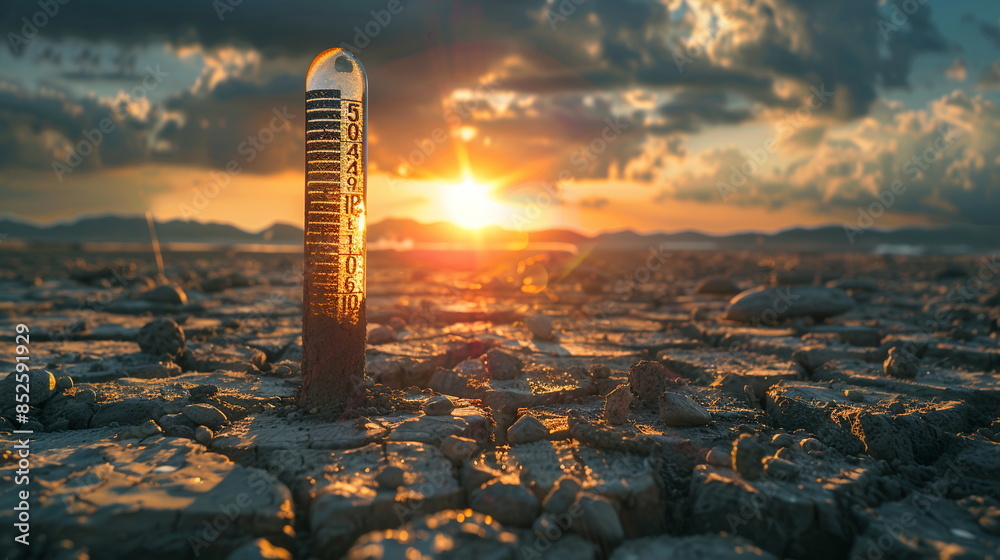 A thermometer bursting with high temperatures, symbolizing the record ...
