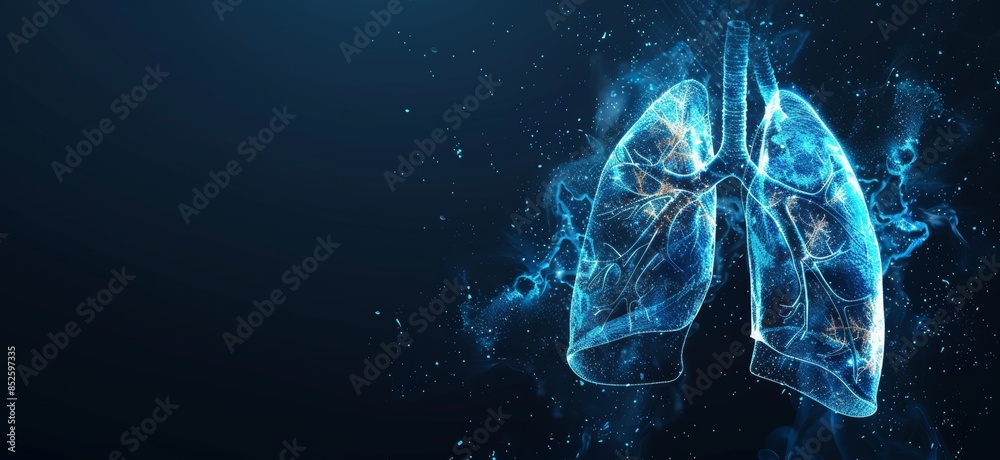 Digital illustration of human lungs with highlighted bronchial tubes ...