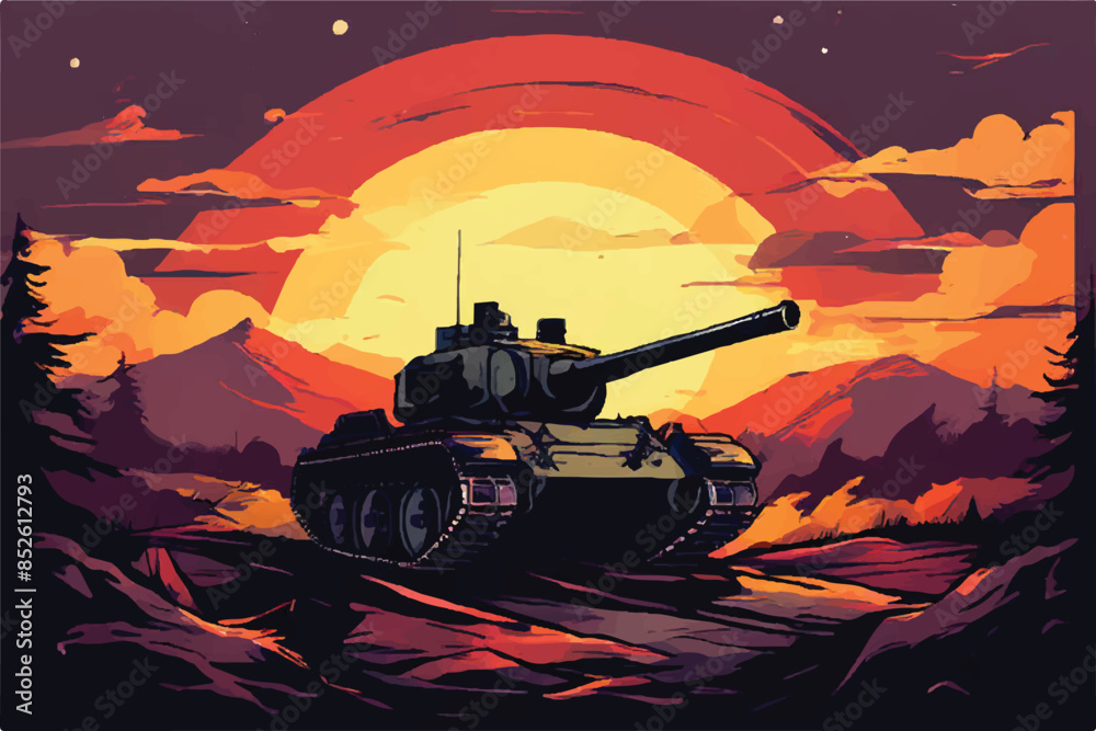 Vetor de Illustration of a Army tank on battlefield. A Battlefield ...