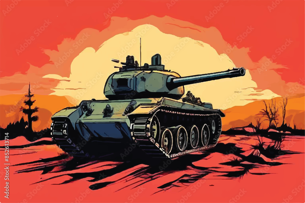 Tank. Illustration of a Army tank on battlefield. A Battlefield ...