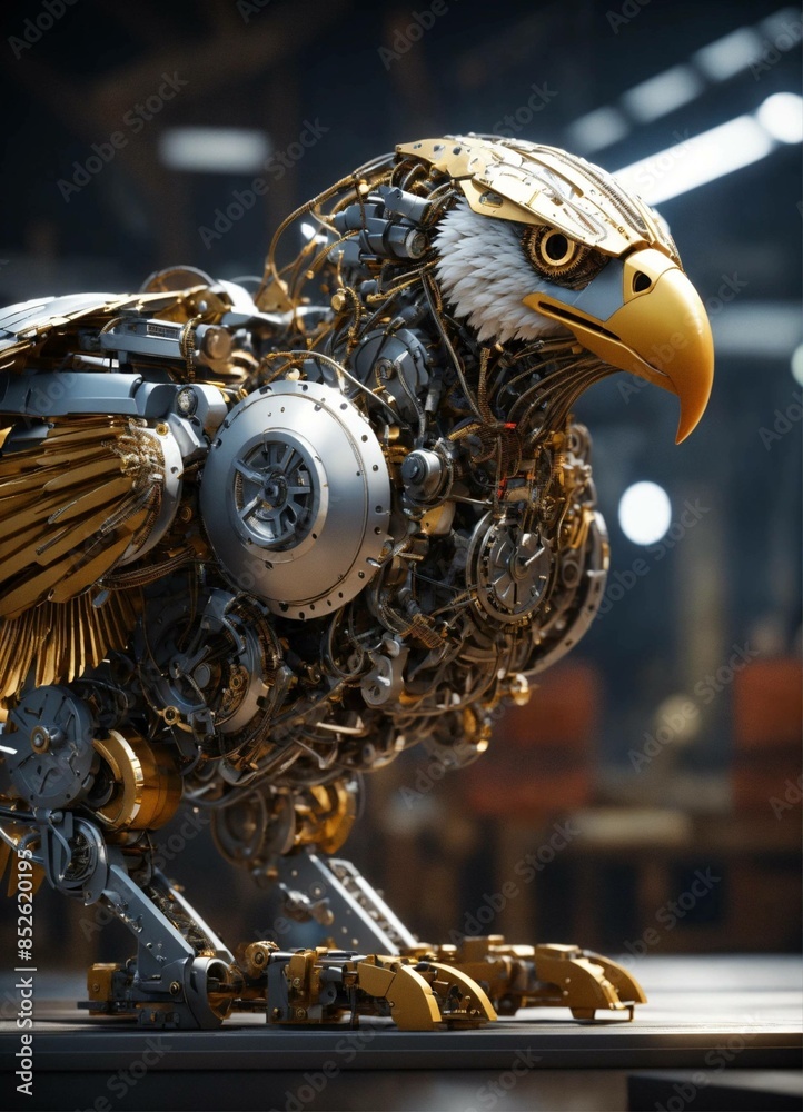 Robotic eagle, 8k unreal engine render, wires and gears, photorealistic ...