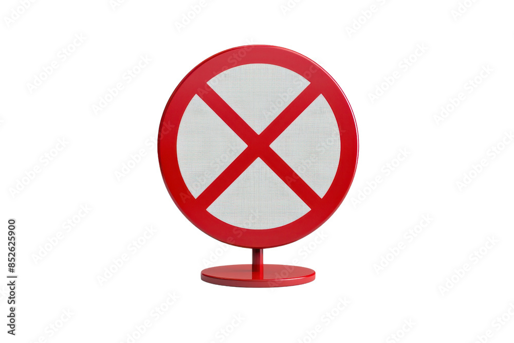 Red and white prohibition traffic sign with a stand, isolated on a ...