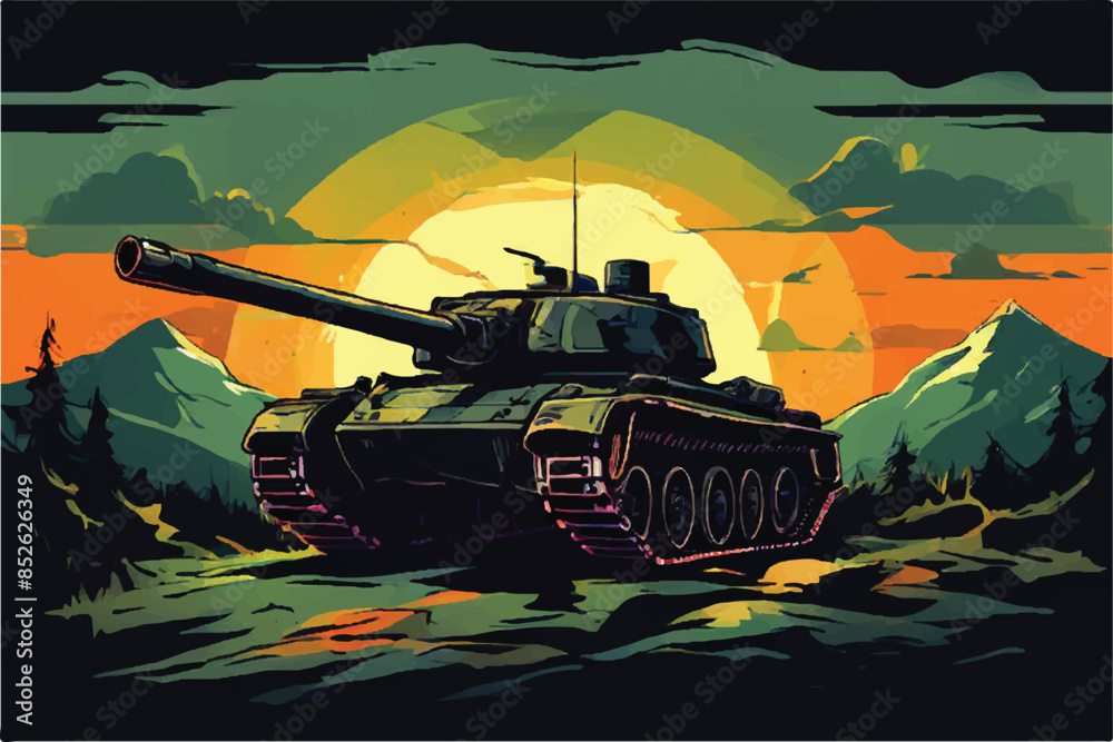 Tank. Illustration of a Army tank on battlefield. A Battlefield ...