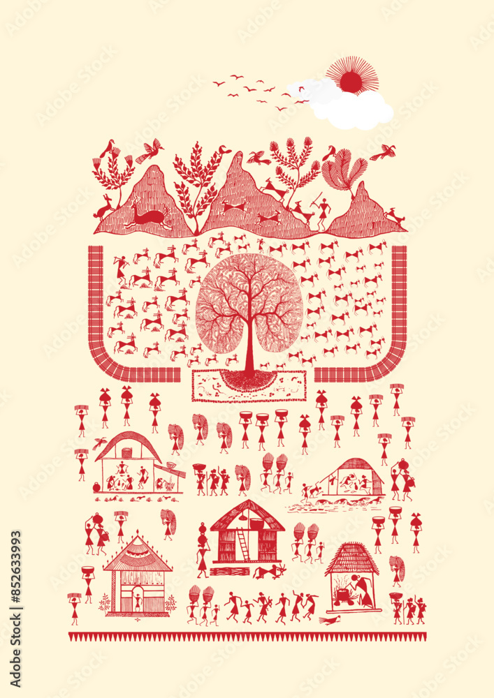 Threads of Unity: A Captivating Warli Tapestry - Harmony in the Village ...