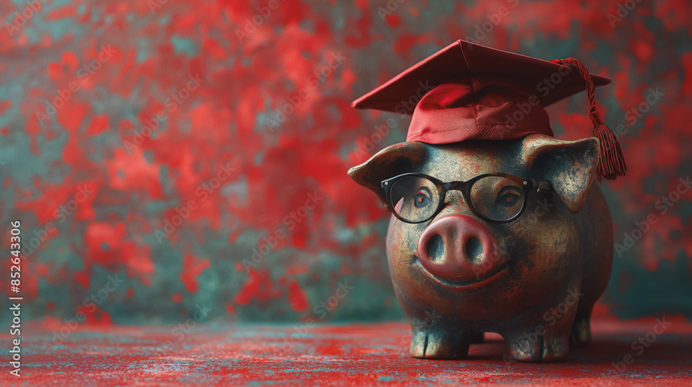 A pig wearing glasses and a red graduation cap. symbolizing education ...