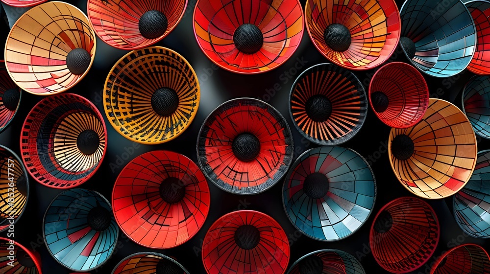 Interior ceiling, disc array decorative discs, African pattern ...