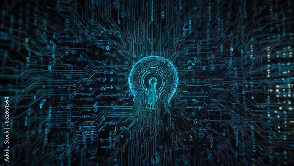 image representing cybersecurity. Include a close-up of a computer ...