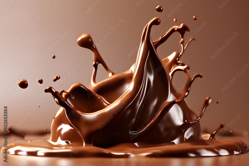 Closeup of splashing and whirling chocolate liquid isolated on brown ...
