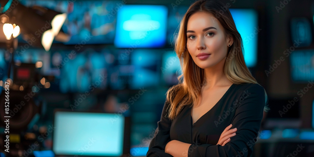 Portrait of a professional confident journalist working as a news ...