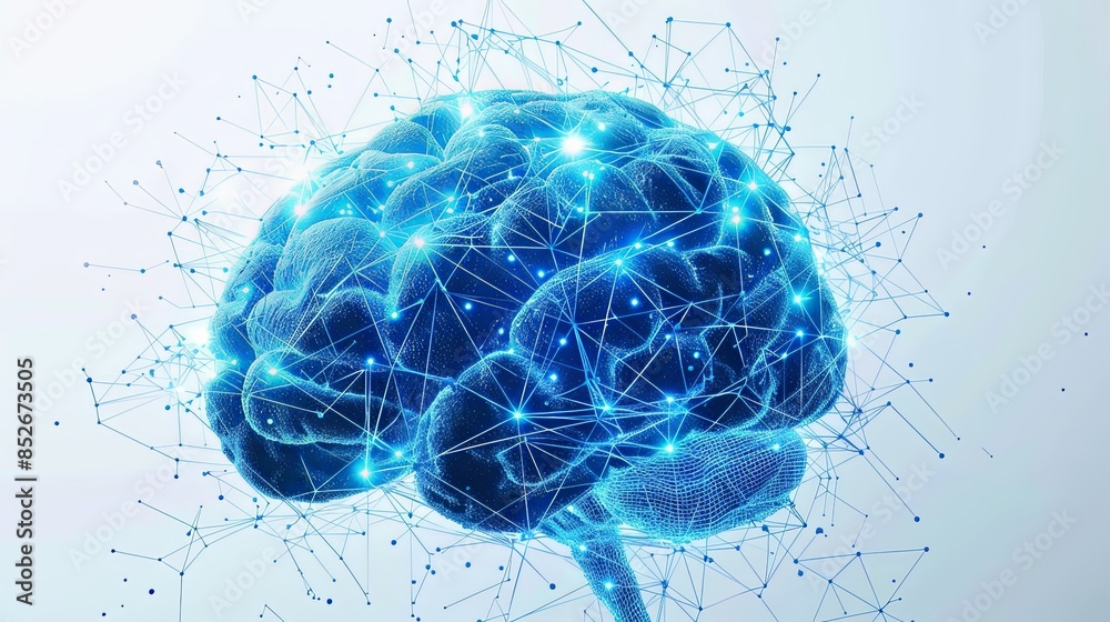 This image shows a digital representation of a brain network with ...