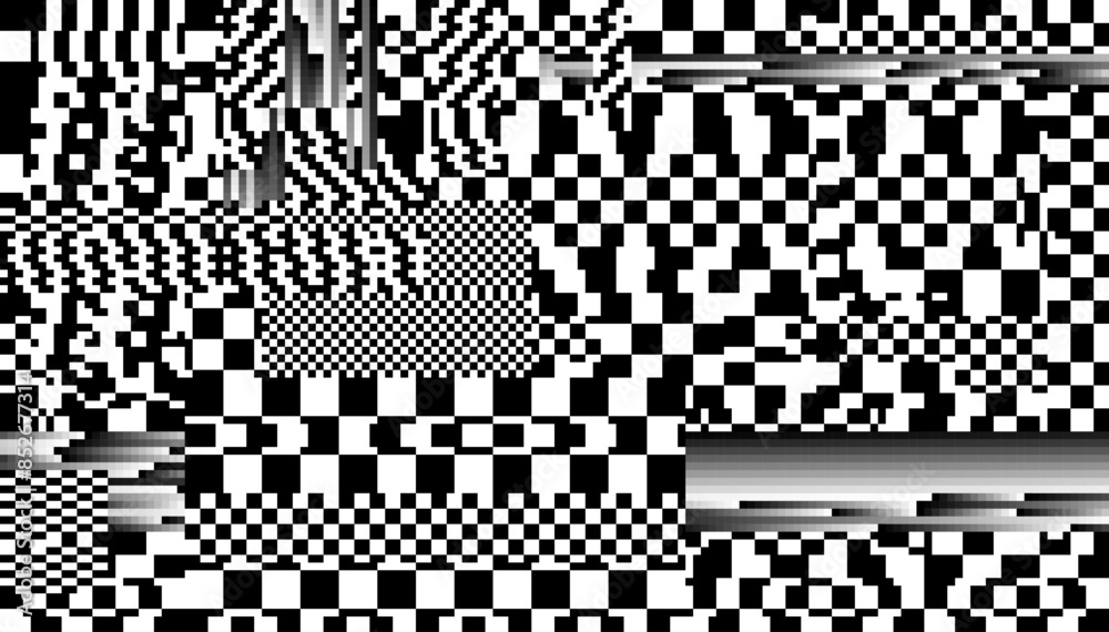 Glitch Checkered Pixels Pattern. Pixel Art Chaotic Glitchy Background. 90s CCTV VHS Screen Vibe ...