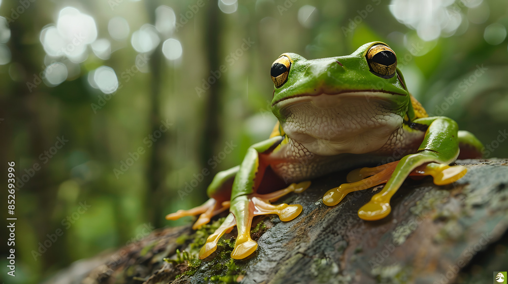 red eyed tree frog at night in tropical rainforest treefrog Agalychnis callydrias in jungle ...